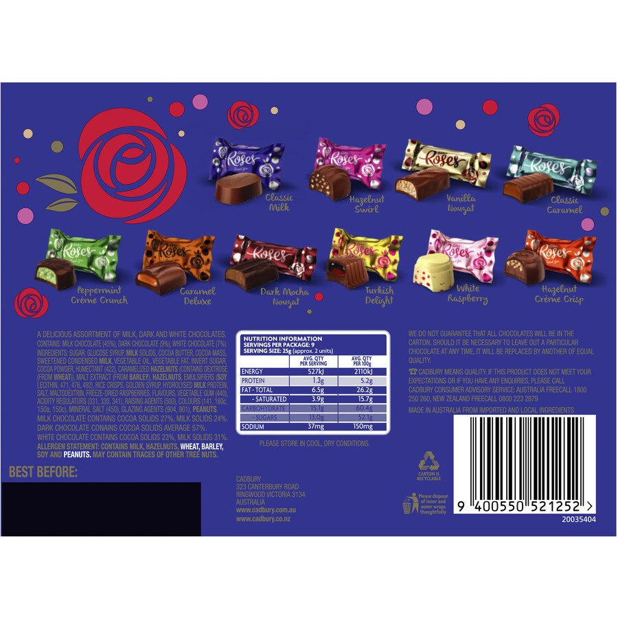 Cadbury, Roses, chocolate, Australian Made