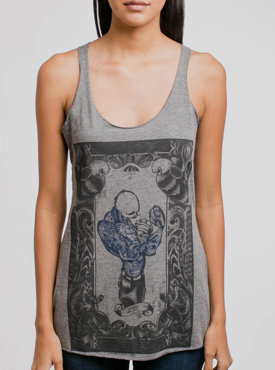 The Boxer - Multicolor on Heather Grey Triblend Womens Racerback Tank ...