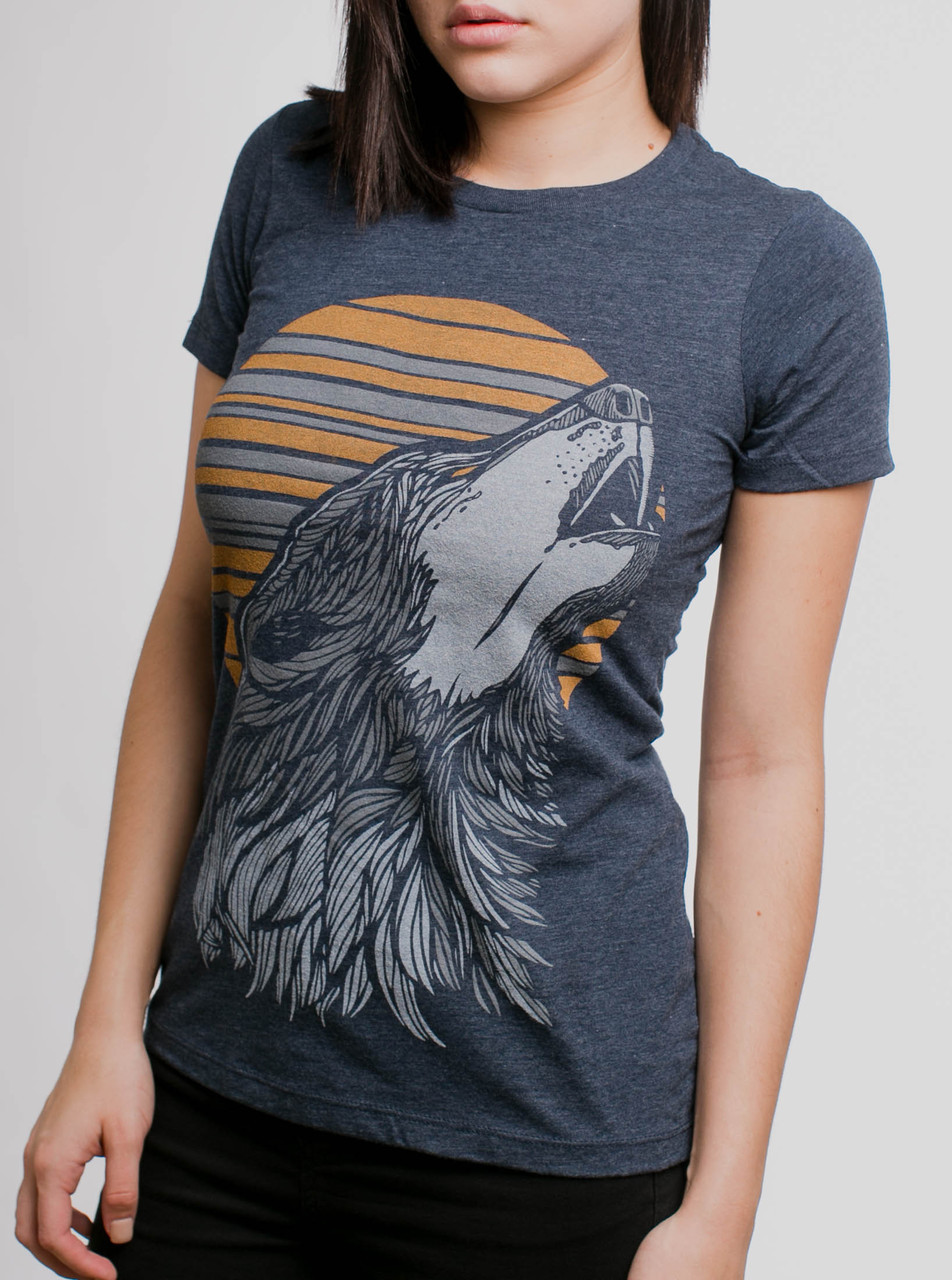 Womens Wolf Shirt - Soft Heathered Navy | FREE Shipping