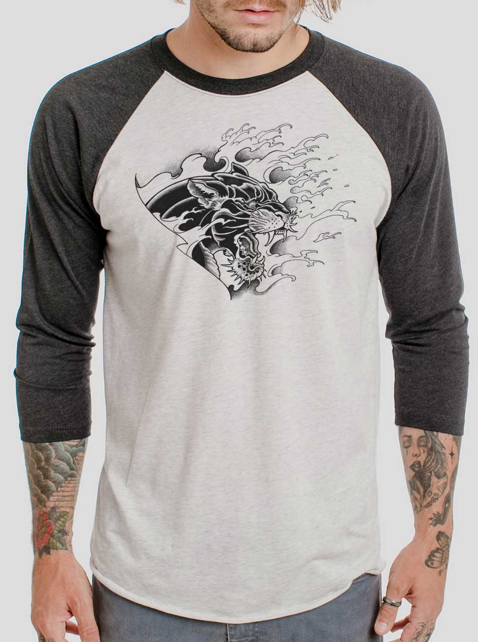 Panther - Black on Heather White and Black Triblend Raglan - Curbside ...