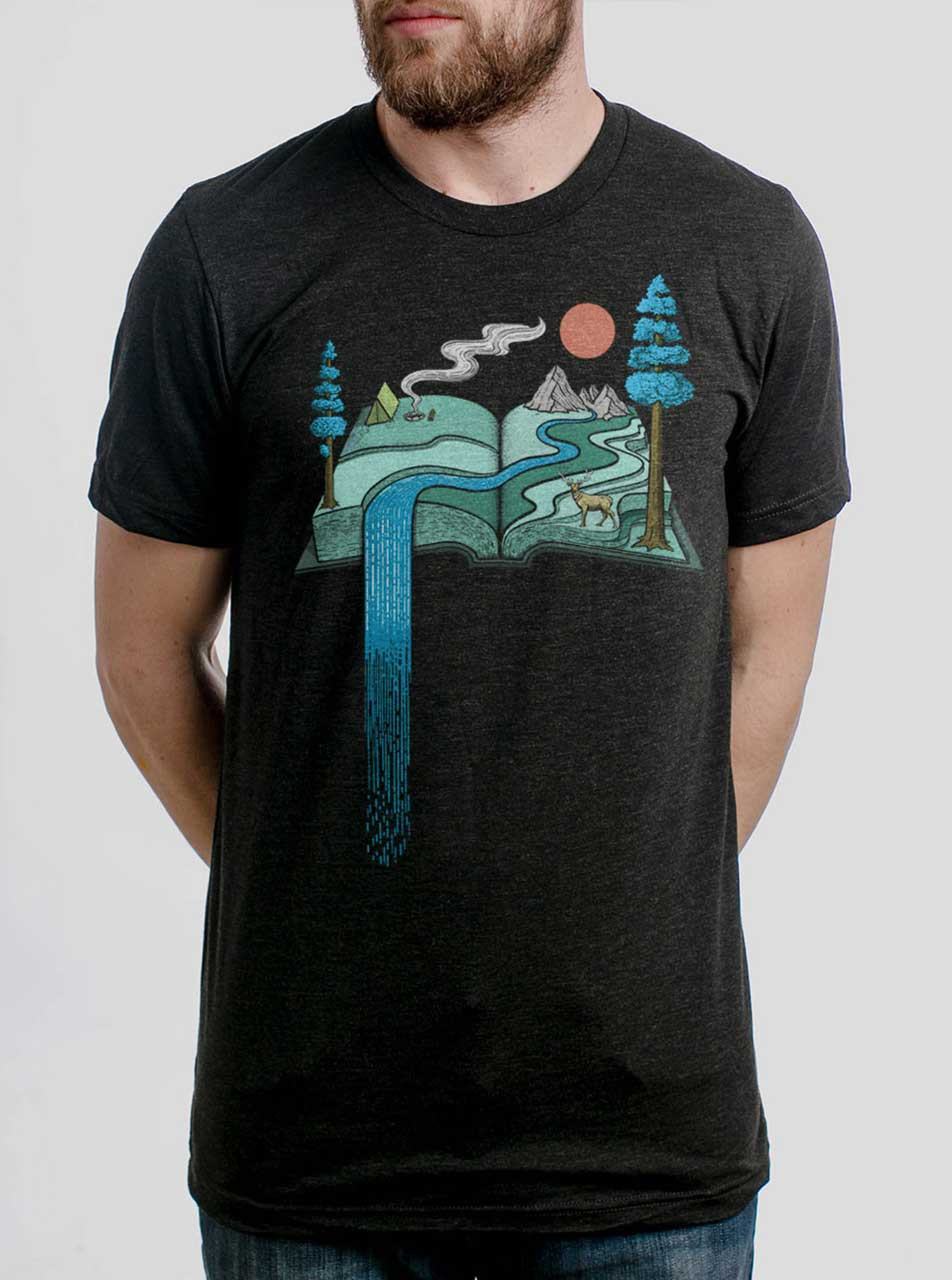 Story Book - Multicolor on Heather Black Triblend Mens T Shirt ...