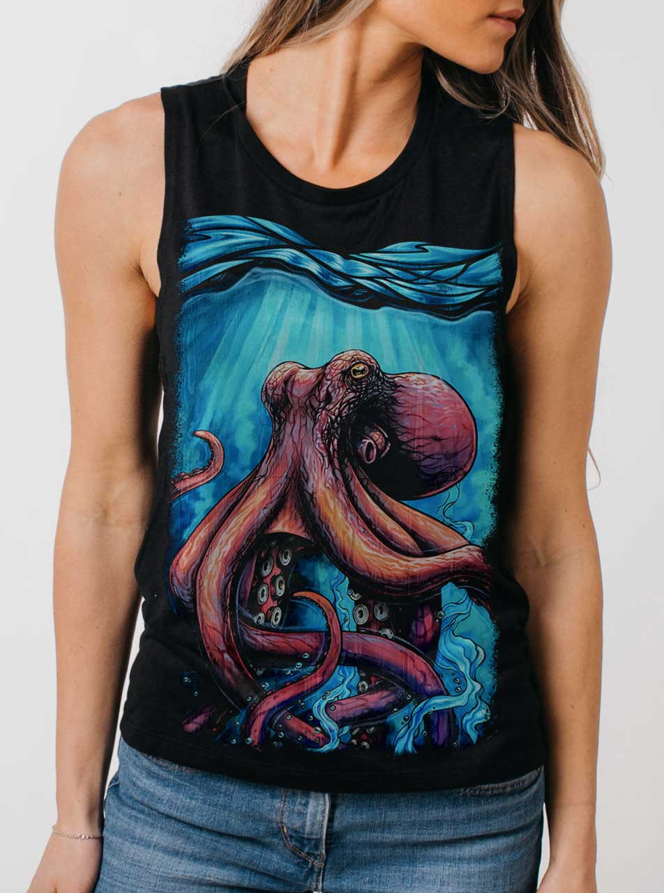 Octo - Multicolor on Black Womens Muscle Tank - Curbside Clothing