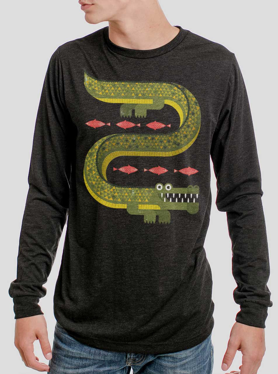 Gator - Multicolor on Heather Black Triblend Men's Long Sleeve ...