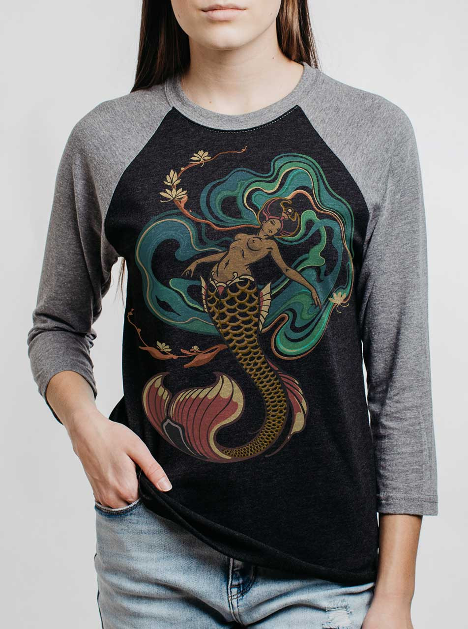 Mermaid - Multicolor on Heather Black and Grey Triblend Womens Raglan ...