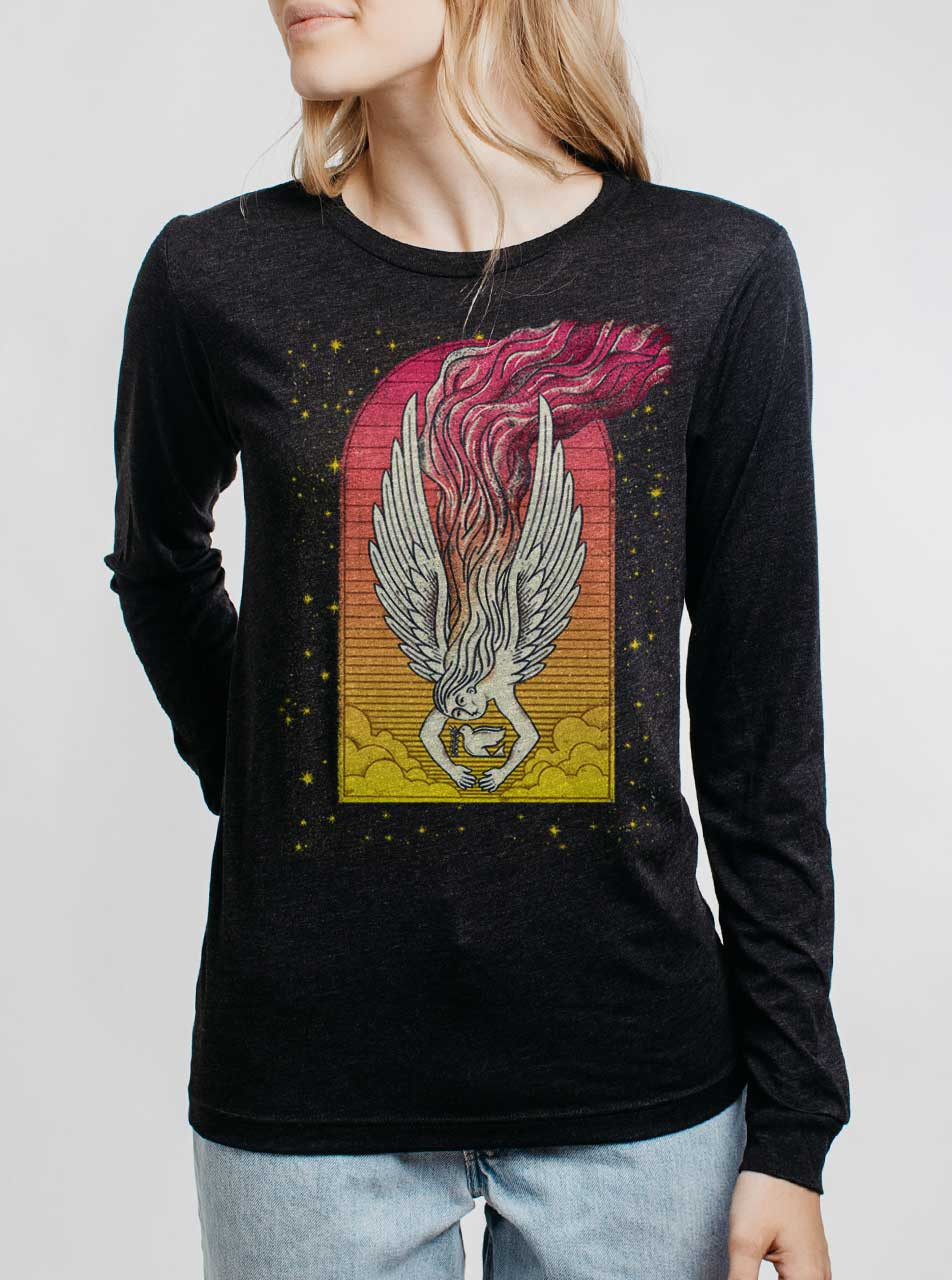 Angel - Multicolor on Heather Black Triblend Womens Long Sleeve ...