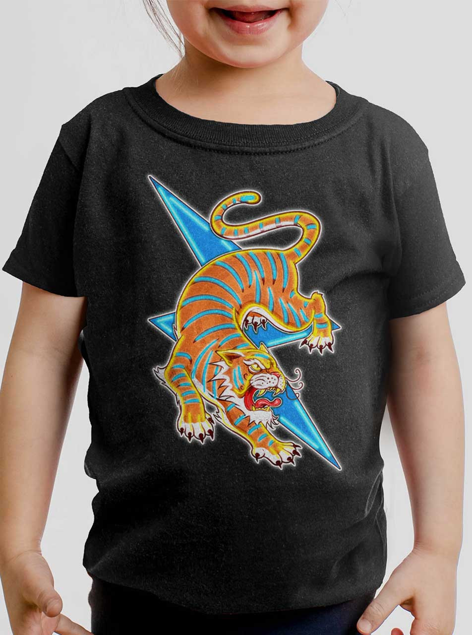 Neon Tiger - Multicolor on Black Toddler T-Shirt - Curbside Clothing
