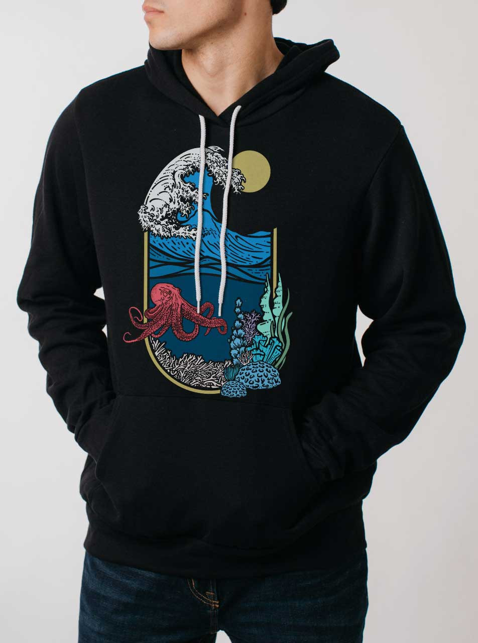 Aquatic Life Multicolor On Black Mens Pullover Hoodie Curbside