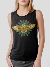 Cosmic Owl - Multicolor on Black Womens Muscle Tank - Curbside Clothing