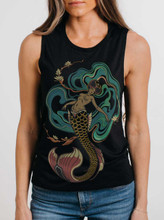 Mermaid - Multicolor on Black Womens Muscle Tank - Curbside Clothing