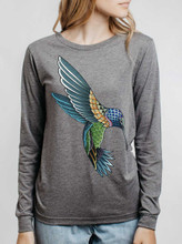 Hummingbird - Multicolor on Heather Grey Triblend Womens Long Sleeve ...