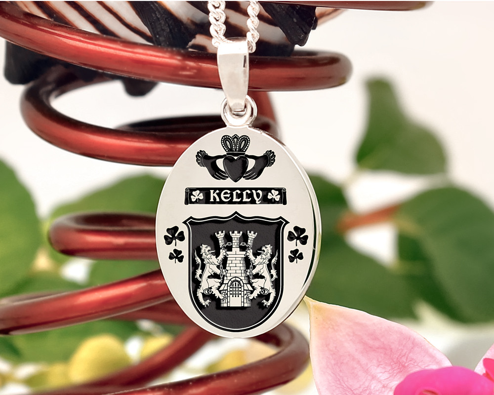 Kelly Irish Claddagh Family Crest Personalised Pendant