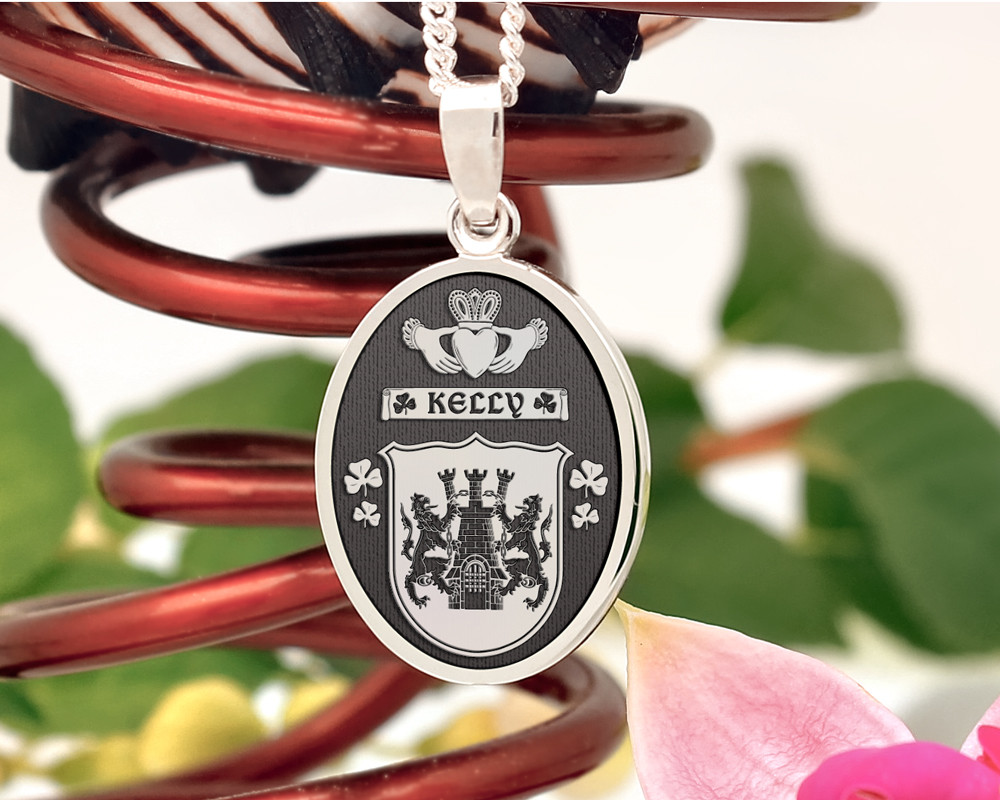 Kelly Irish Claddagh Family Crest Personalised Pendant