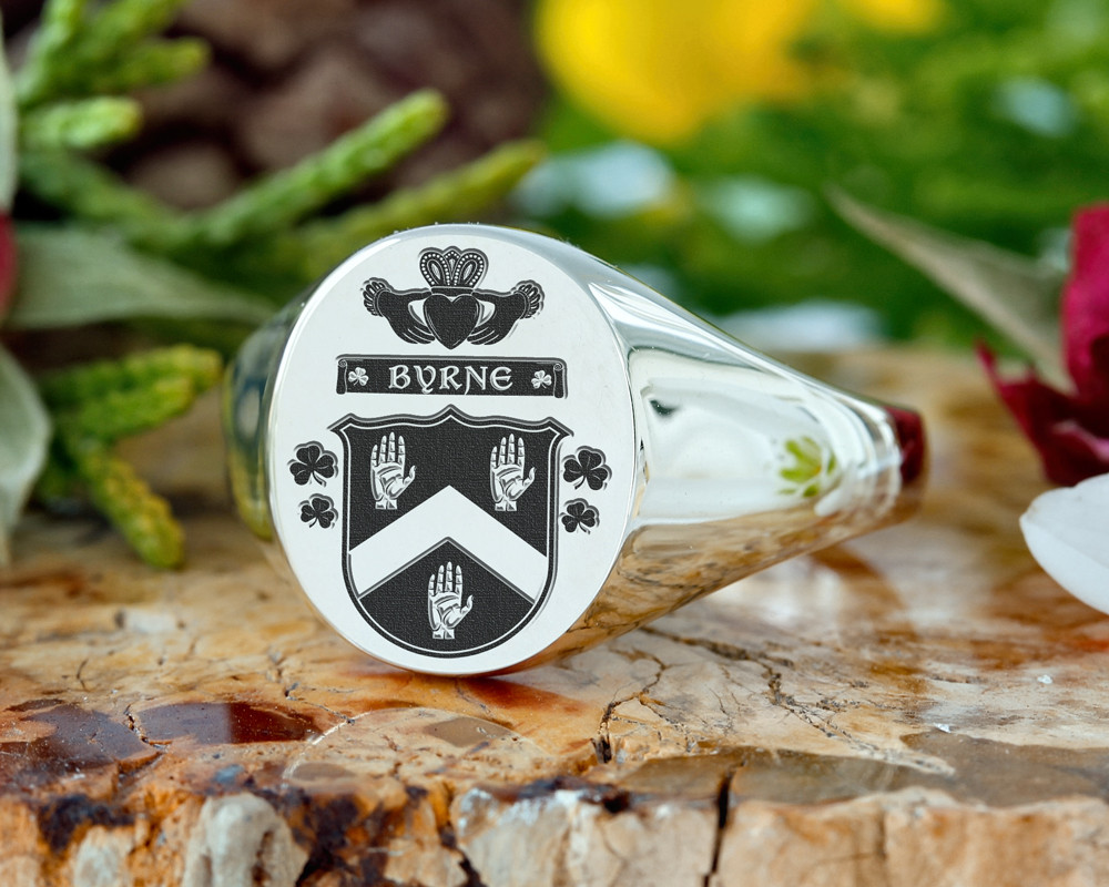 Byrne O'Byrne Irish Claddagh Signet Ring in Gold or Silver