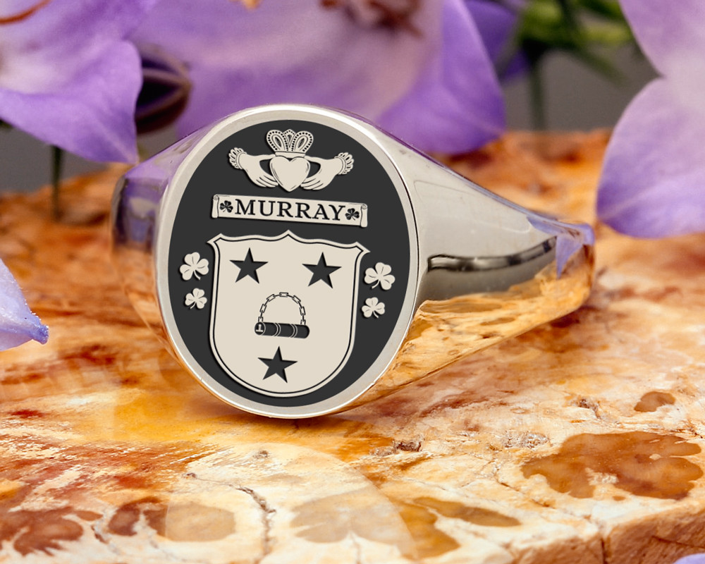 Murray Irish Claddagh Family Crest Signet Ring