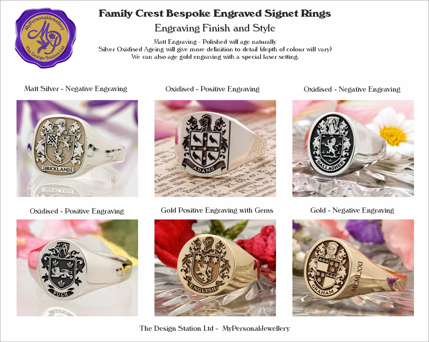 Family Crest Signet Rings for Men | Ladies Silver | Gold