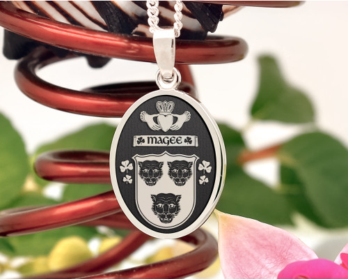 Magee Irish Claddagh Family Crest Personalised Pendant Magee Irish Claddagh Family Crest Personalised Pendant