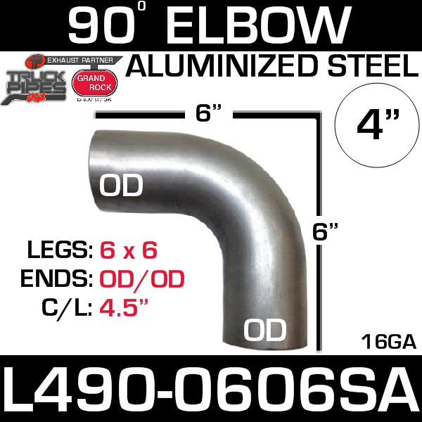 4"Exhaust Elbow 90 Degree 6"x6" OD-OD Aluminized L490-0606SA