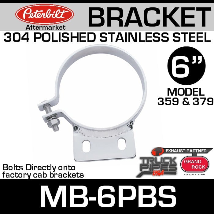 6" Peterbilt Stack Mounting Bracket Polished SS MB-6PBS