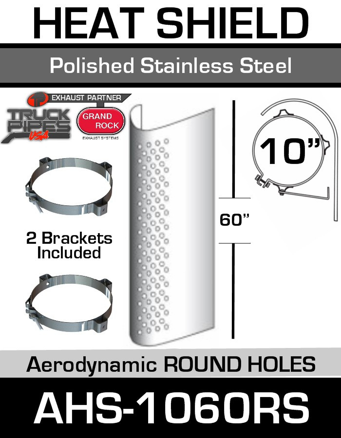 10" x 60" Aerodynamic Heat Shield Round Holes with Brackets AHS-1060RS