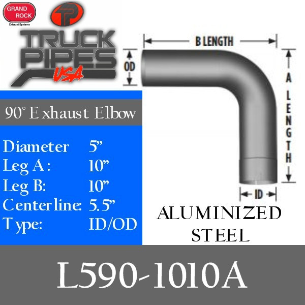 5" 90 Degree Exhaust Elbow 10" x 10" ID-OD Aluminized L590-1010A
