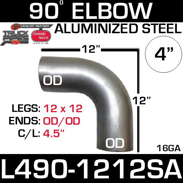 4"Exhaust Elbow 90 Degree12"x12"OD-OD Aluminized L490-1212SA