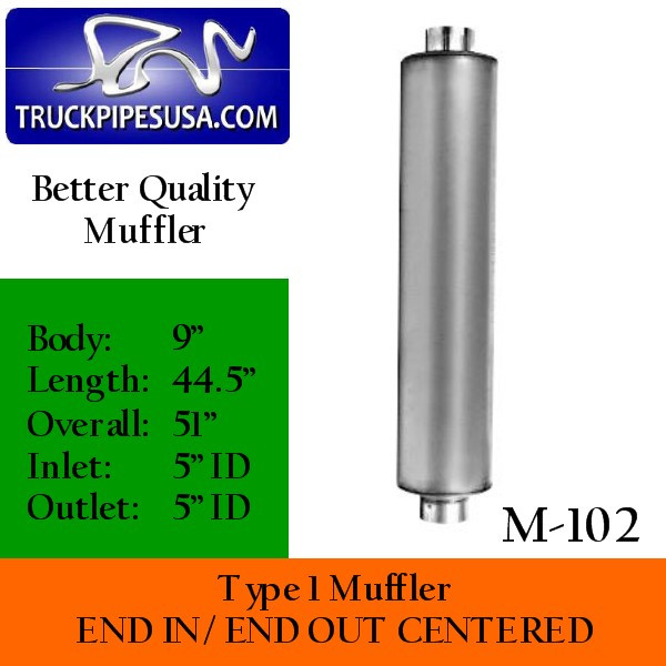 Mack 20854874, 2ME3140M, Volvo 20854874 Type 1 Muffler 9" x 44.5" Body ...