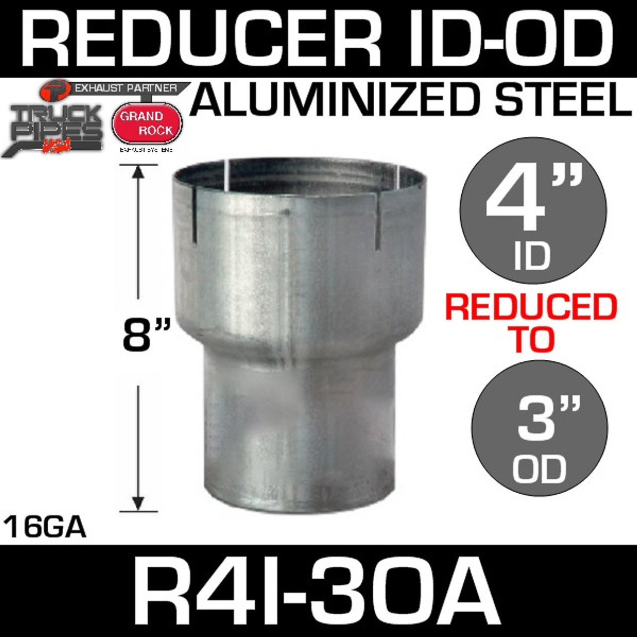 R4I 3OA 4 ID to 3 OD Exhaust Pipe Reducer Aluminized