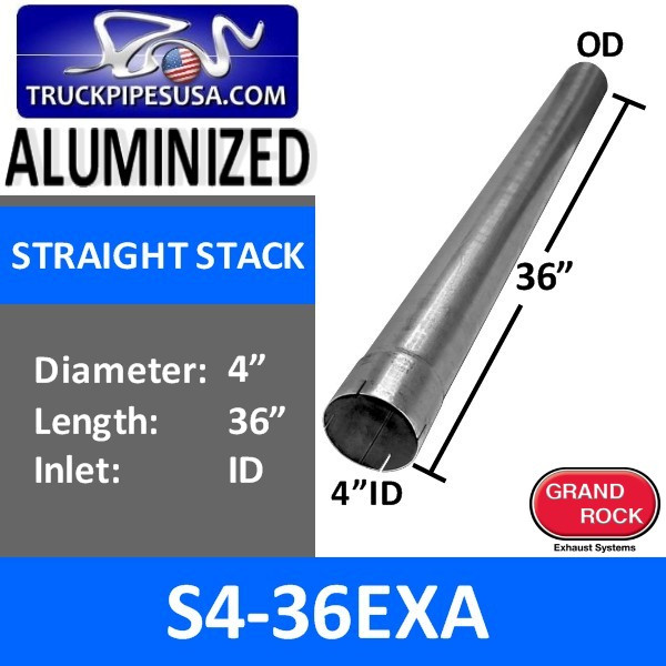 S4-36EXA 4" x 36" Straight Cut Aluminized Exhaust Stack ID