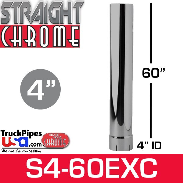 4" x 60" Straight Cut Chrome Exhaust Stack ID End S4-60EXC or 89217C