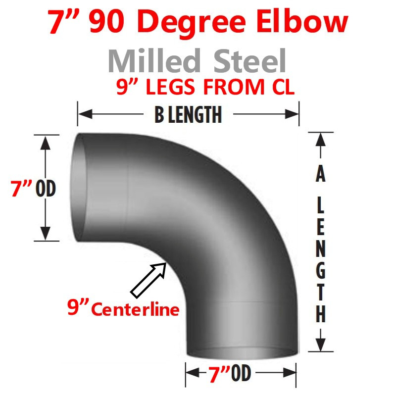 3-790-9 7" 90 Degree Exhaust Elbow 9" CL OD-OD Cold Rolled