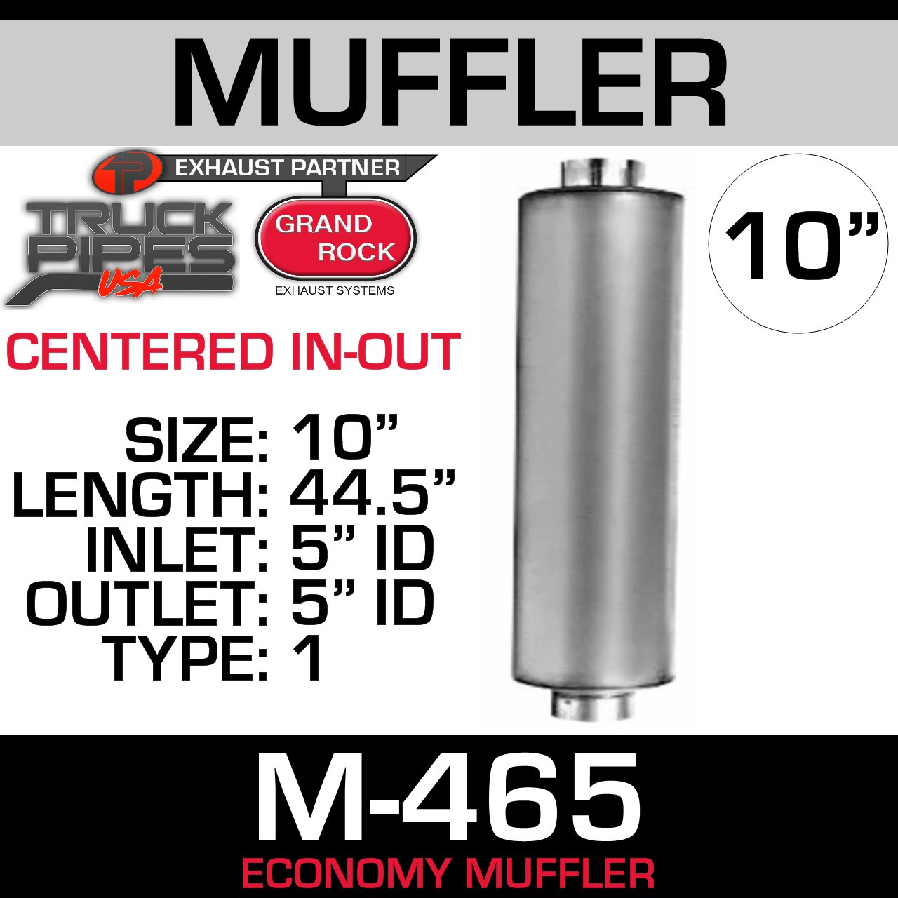 Hi-Flow Universal Fit Muffler 10" x 44" with 5" IN/OUT M100465
