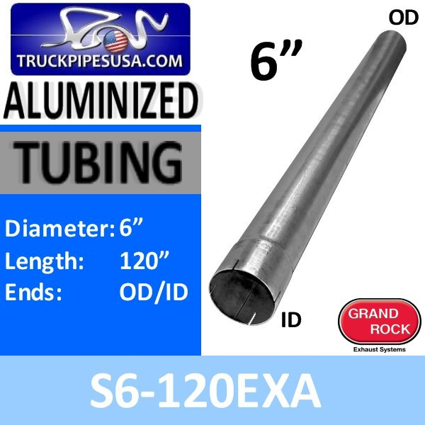 S6-120EXA 6" x 120" 16ga Straight Aluminized Exhaust Tubing