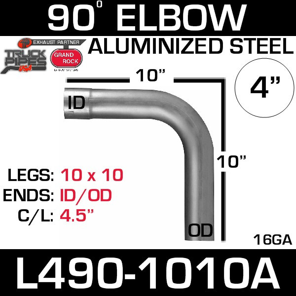 4"Exhaust Elbow 90 D 10" x 10" ID-OD Aluminized L490-1010A