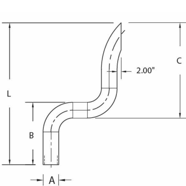 4" OD x 32" Aluminized Dump Truck Stack Double Bend Turnout DPS402