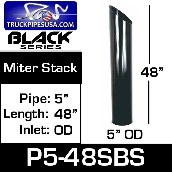 Black Curved Stack | 5" x 48" Miter Cut OD Black Exhaust Tip P5-48SBS