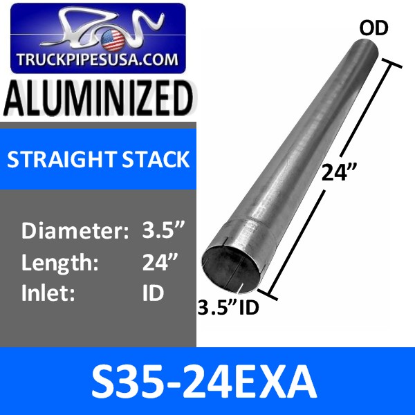 S35 24EXA 3 5 X 24 Straight Aluminized Exhaust Stack ID