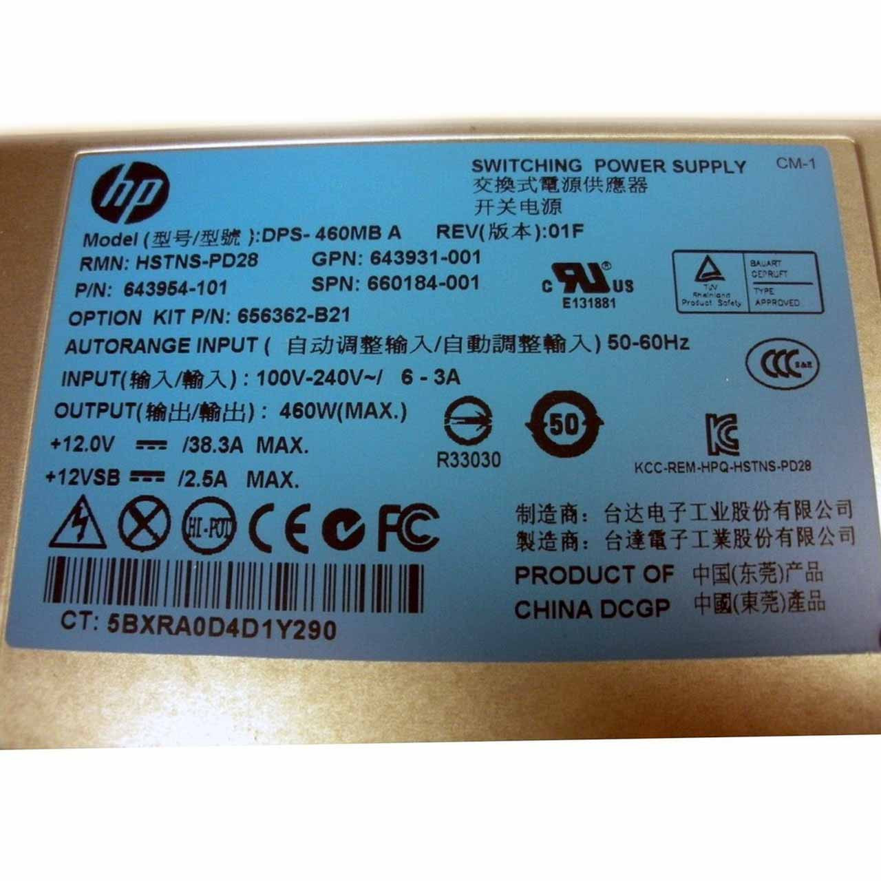 HP 656362-B21 660184-001 460W CS Platinum Power Supply for Gen8