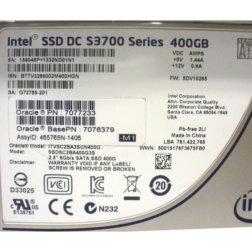 SUN ORACLE 7077233 400GB Solid State SATA Hard Drive