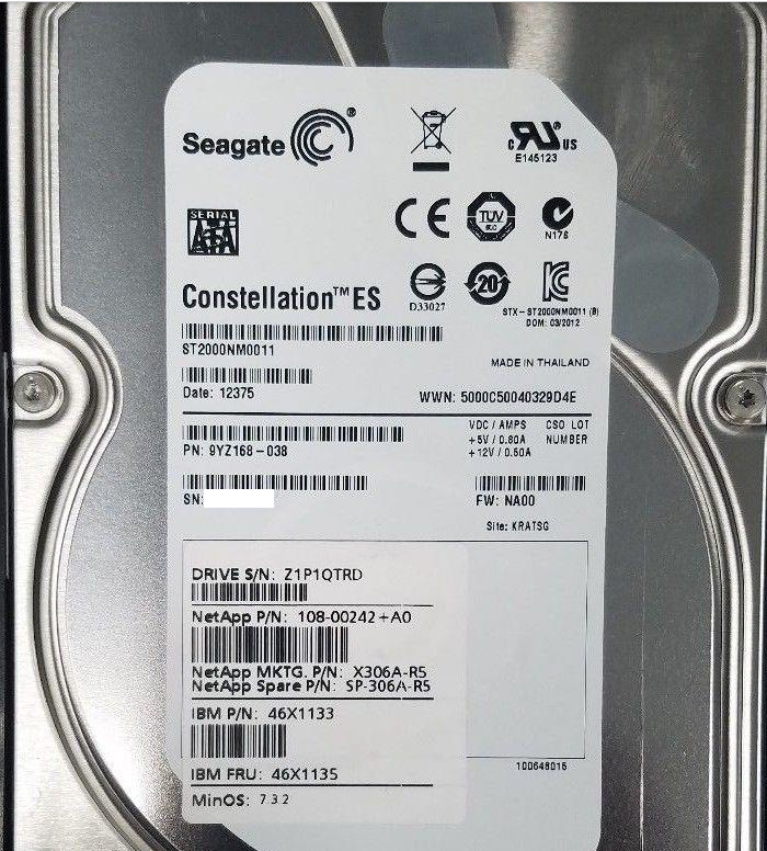NetApp X306A-R5 108-00242 IBM 46X1133 46X1135 2TB 7.2K RPM SATA Hard ...