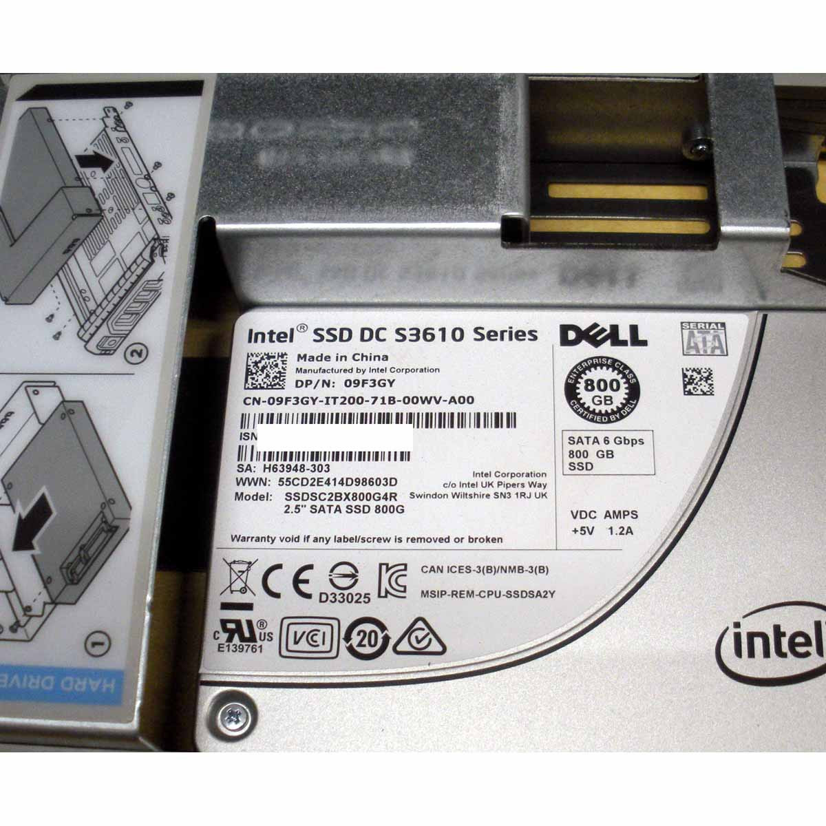 Dell 9F3GY 800GB SATA SSD 2.5in MLC | Intel SSDSC2BX800G4R