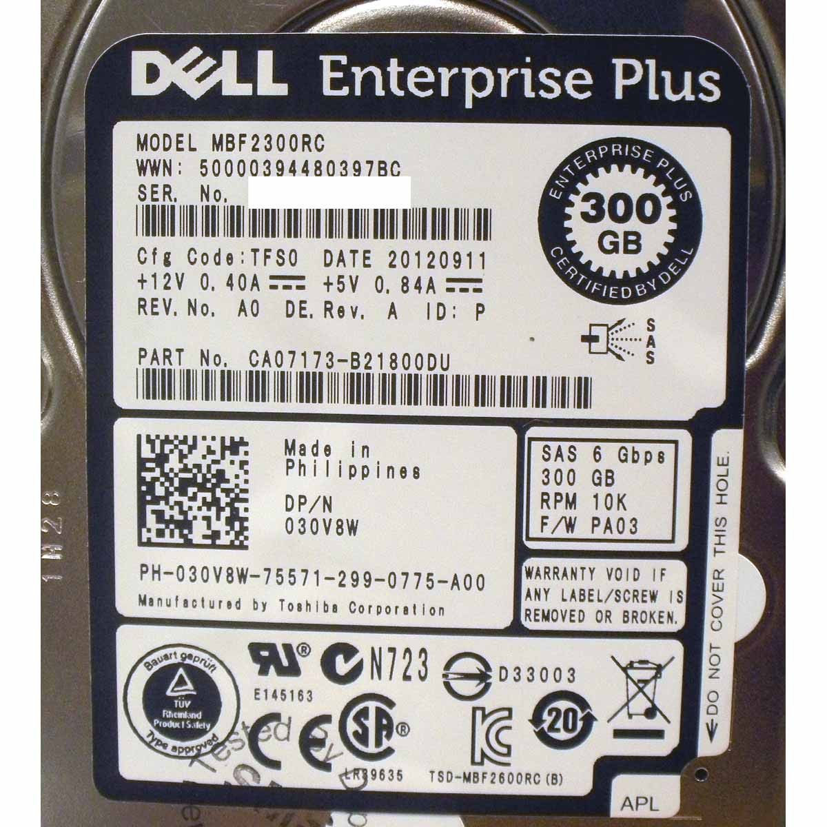 Dell 30V8W Hard Drive 300GB | Toshiba MBF2300RC