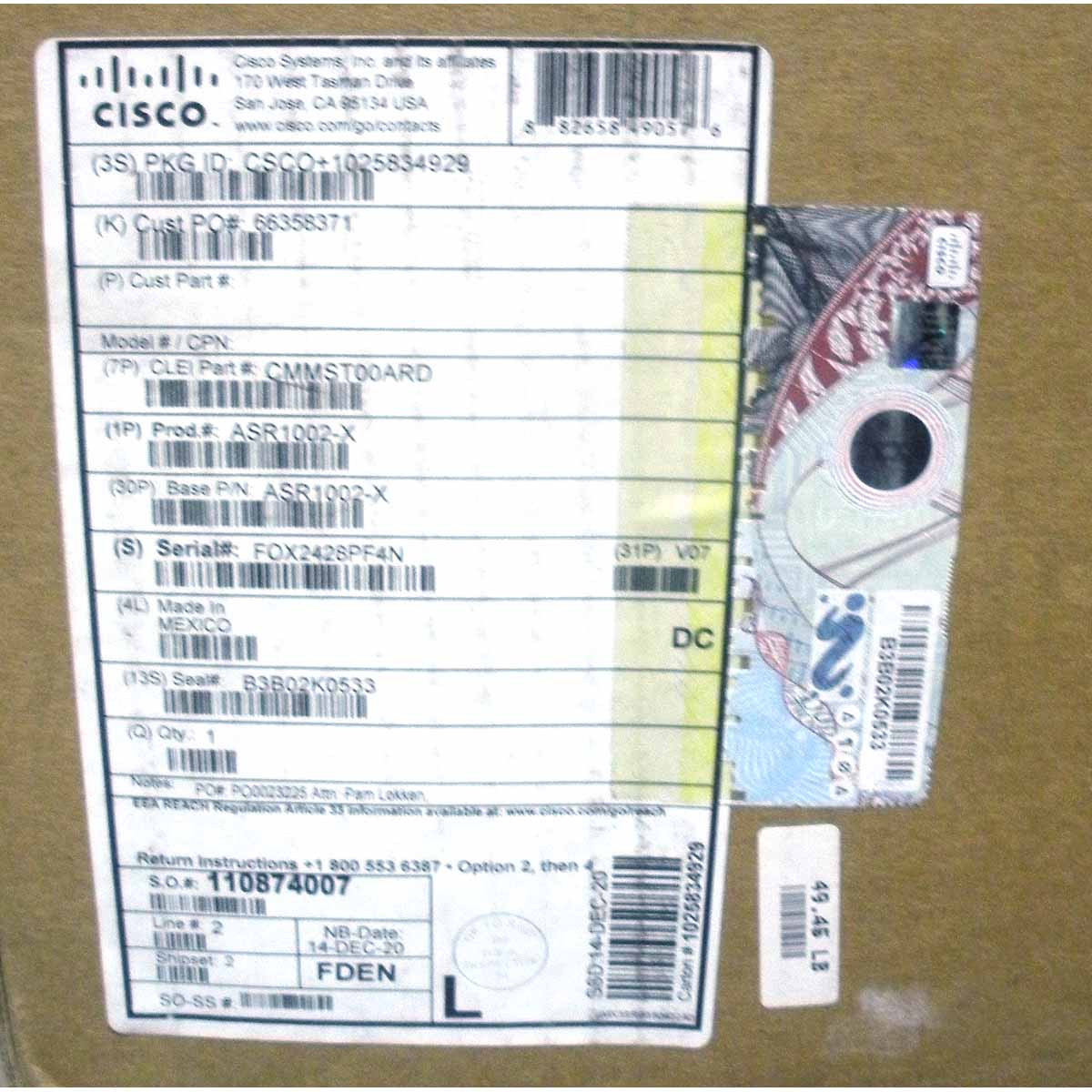 Cisco ASR1002-X Chassis 6 built-in GE Dual P/S 4GB DRAM