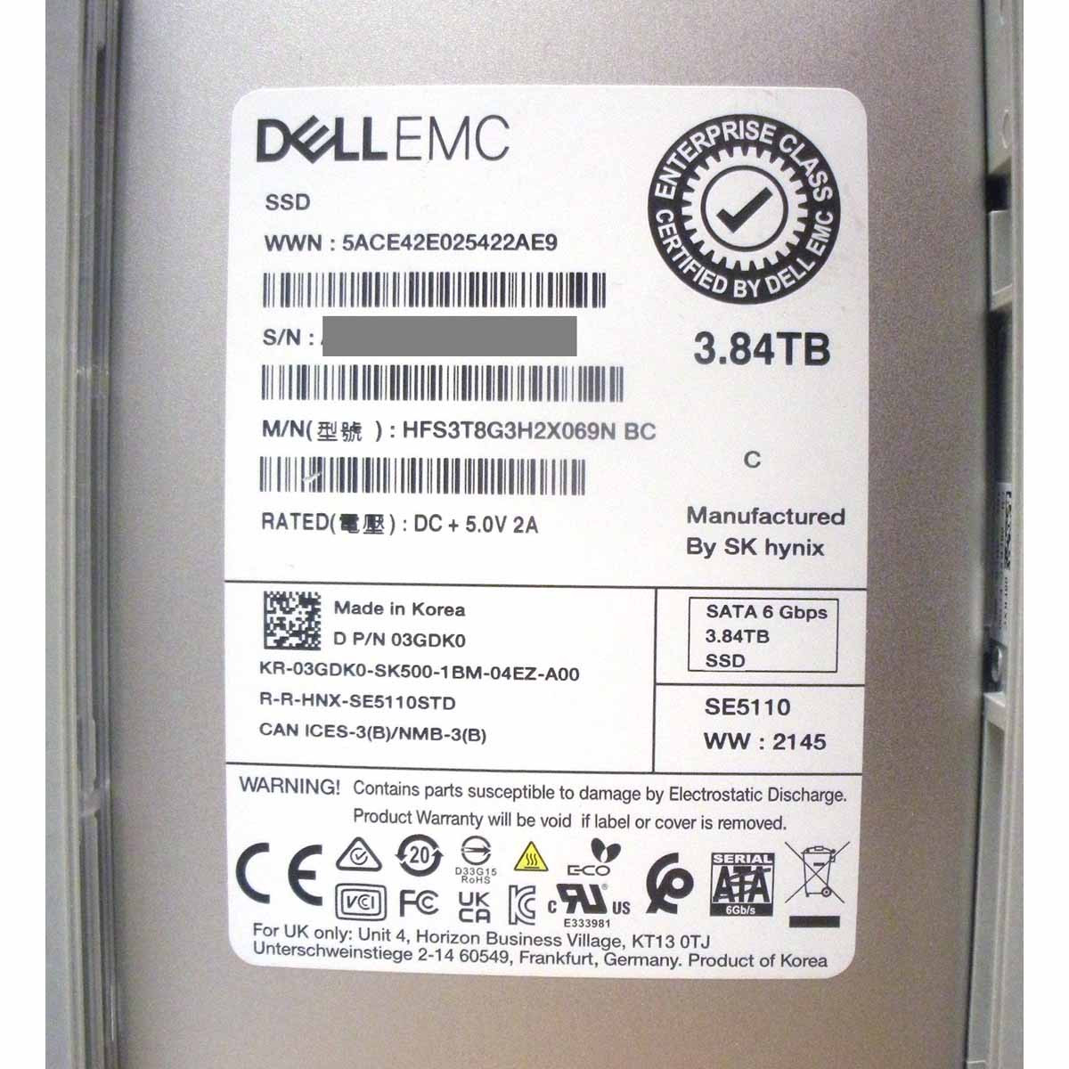 Dell 3GDK0 SSD 3.84TB SATA 2.5in 6Gbps