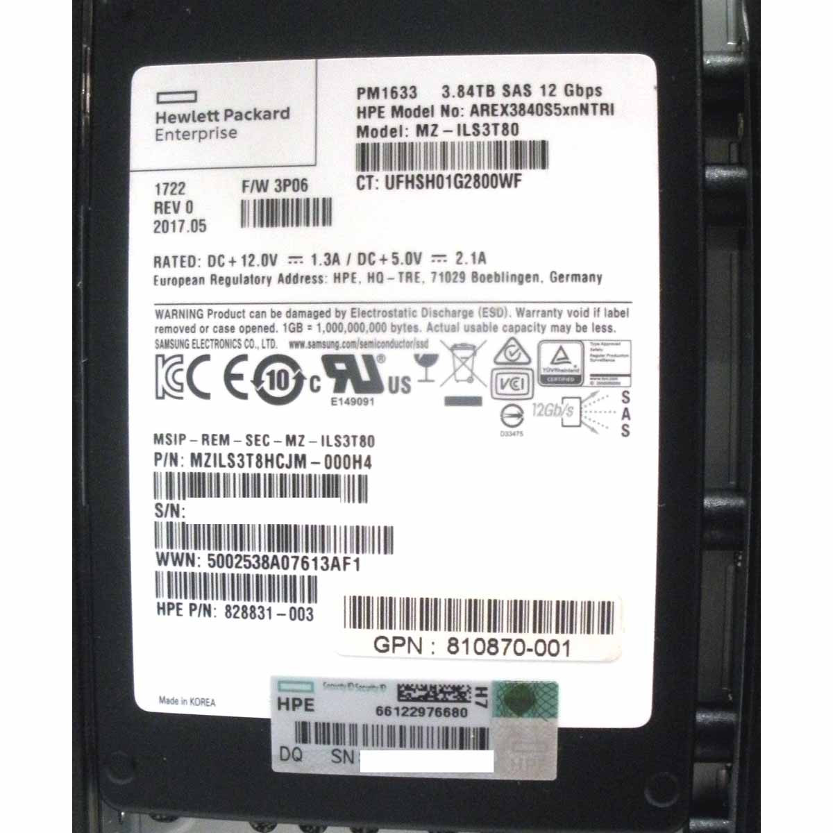 HPE K2P91B 3.84TB + SW SAS SFF SSD 3PAR 8000