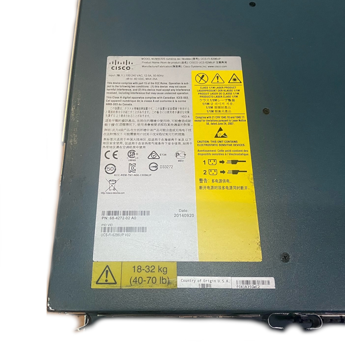 Cisco UCS-FI-6296UP 48-Port Fabric Interconnect Switch 2U