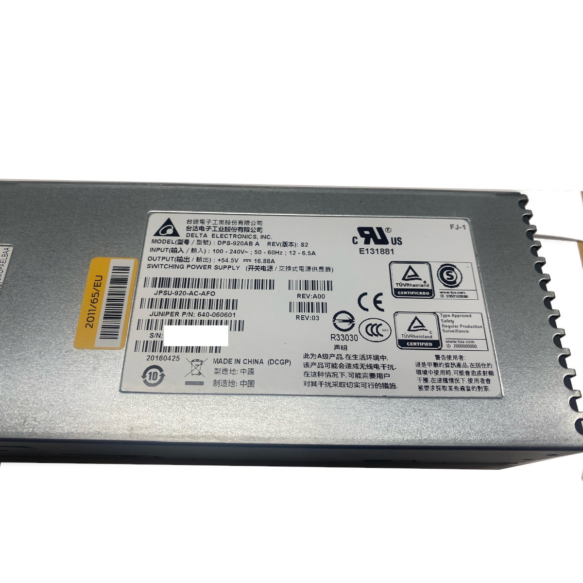 Juniper JPSU-920-AC-AFO EX3400 920W AC F/B Power Supply