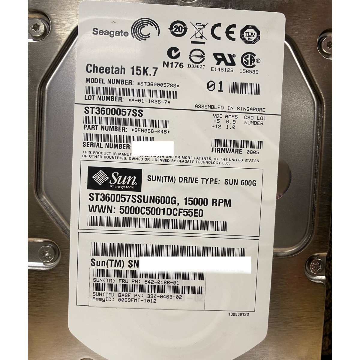 Sun 542-0166 Hard Drive 600GB 15K SAS 3.5in