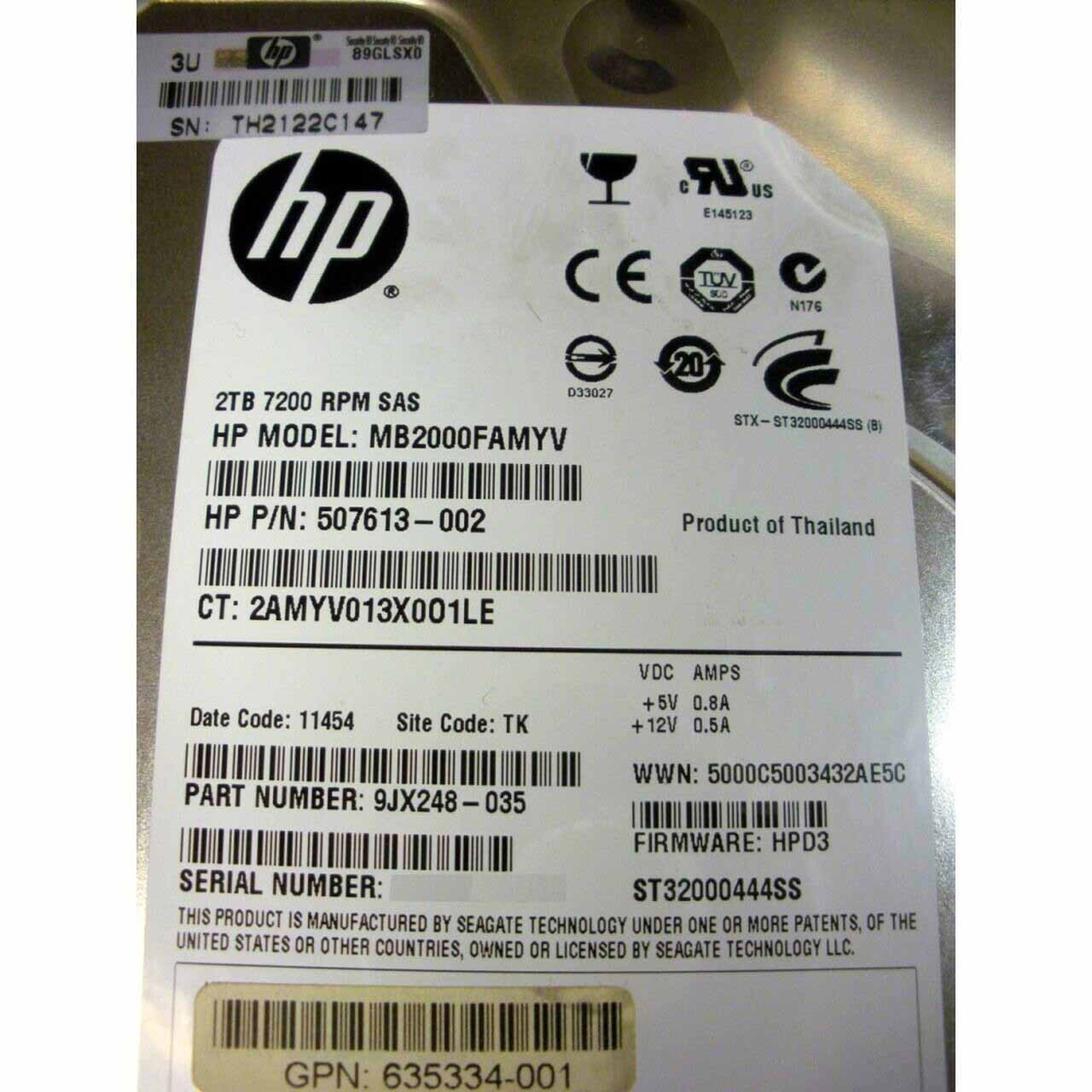 HP AW590A 602119-001 2TB 7.2K 6G DP SAS LFF Hard Drive M6612