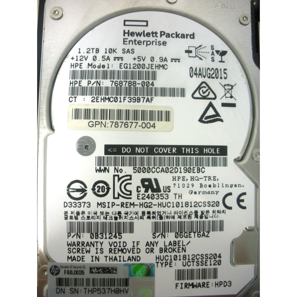 HPE 787648-001 J9F48A MSA Hard Drive 1.2TB SAS 10K 2.5in