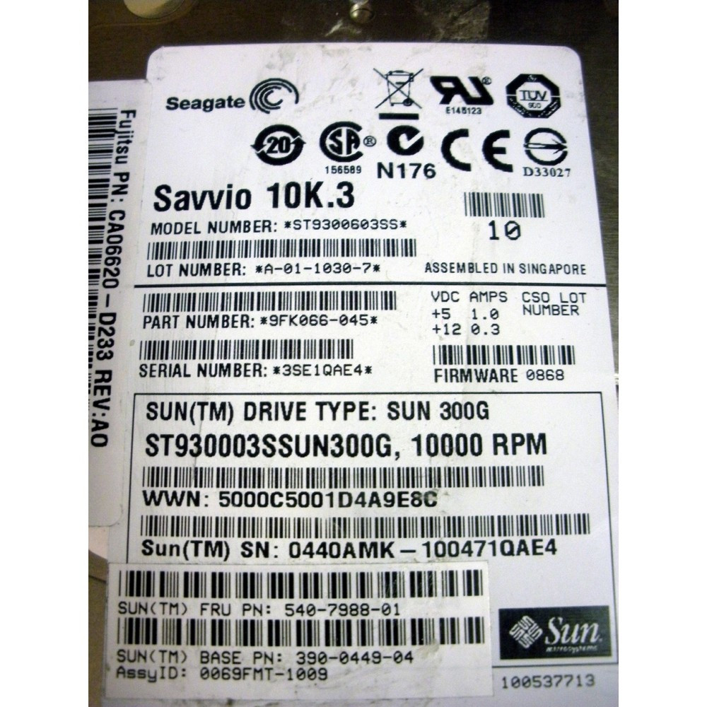 Sun 390-0449 300GB 10K SAS Hard Drive Seagate ST9300603SS ST930003SSUN300G